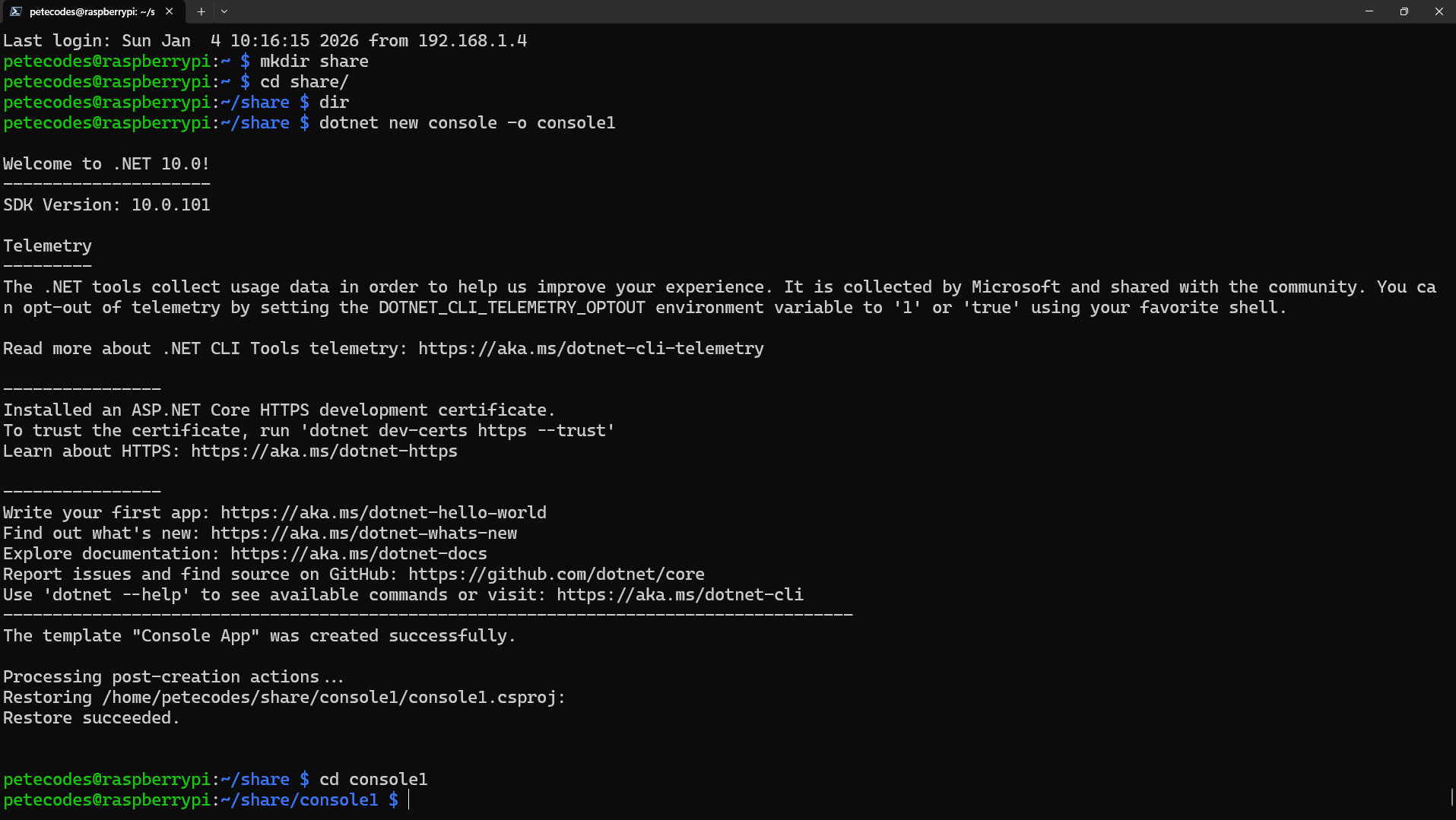 Install and use Microsoft Dot NET 10 with the Raspberry Pi - Pete Codes